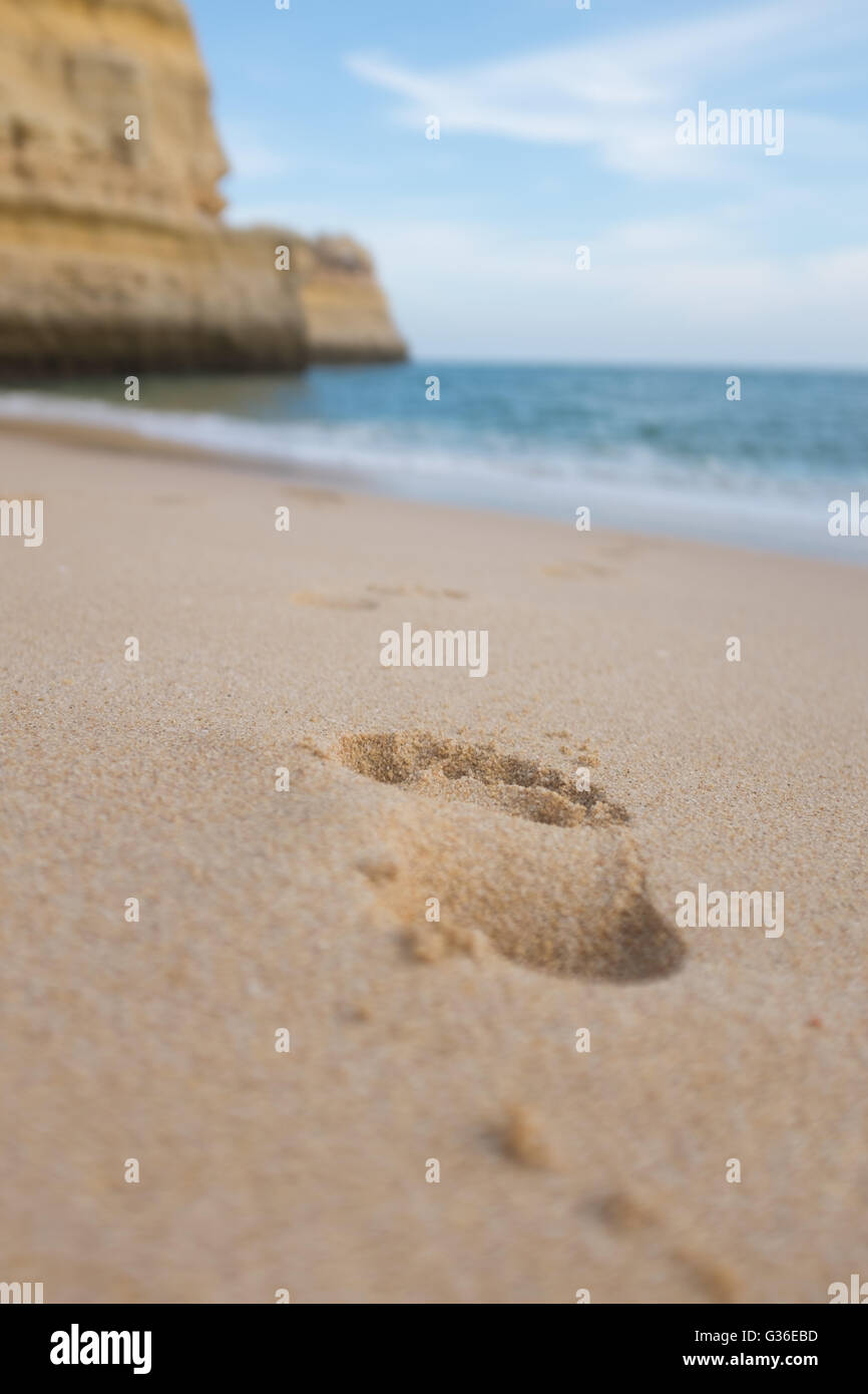 Footprints in the sand on the beach Stock Photo - Alamy