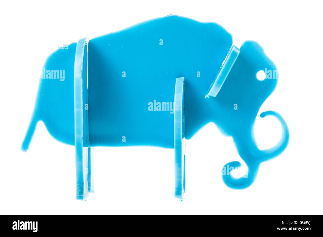 a small blue plastic elephant toy isolated over a white background ...
