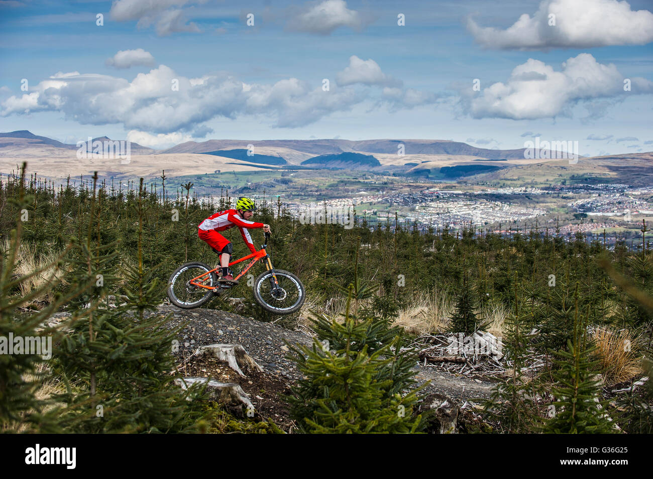 A mountain biker rides a trail at Bike Park Wales near Merthyr Tydfil ...