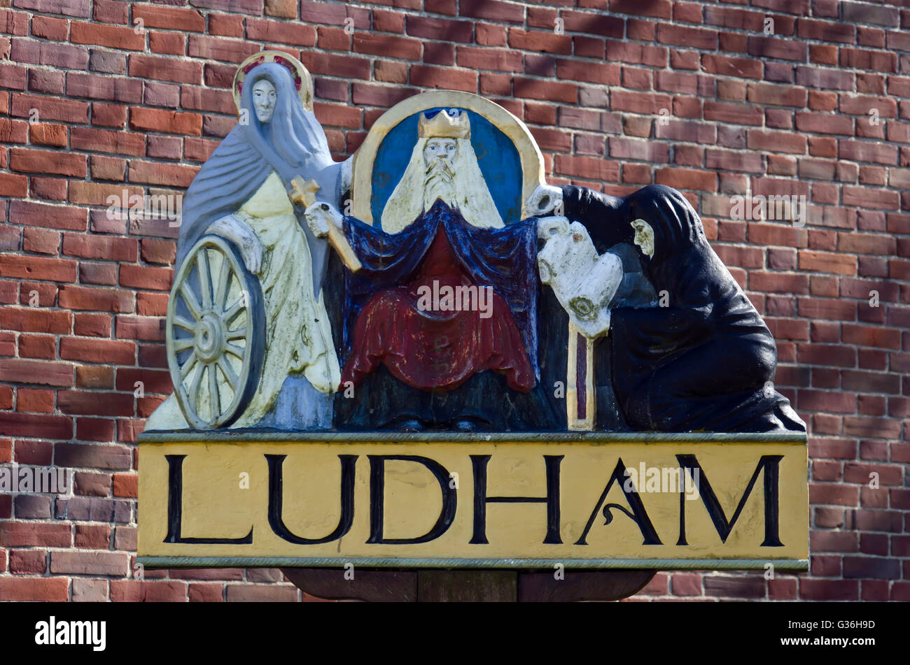Village sign in Ludham on the Norfolk Broads in the district of East ...
