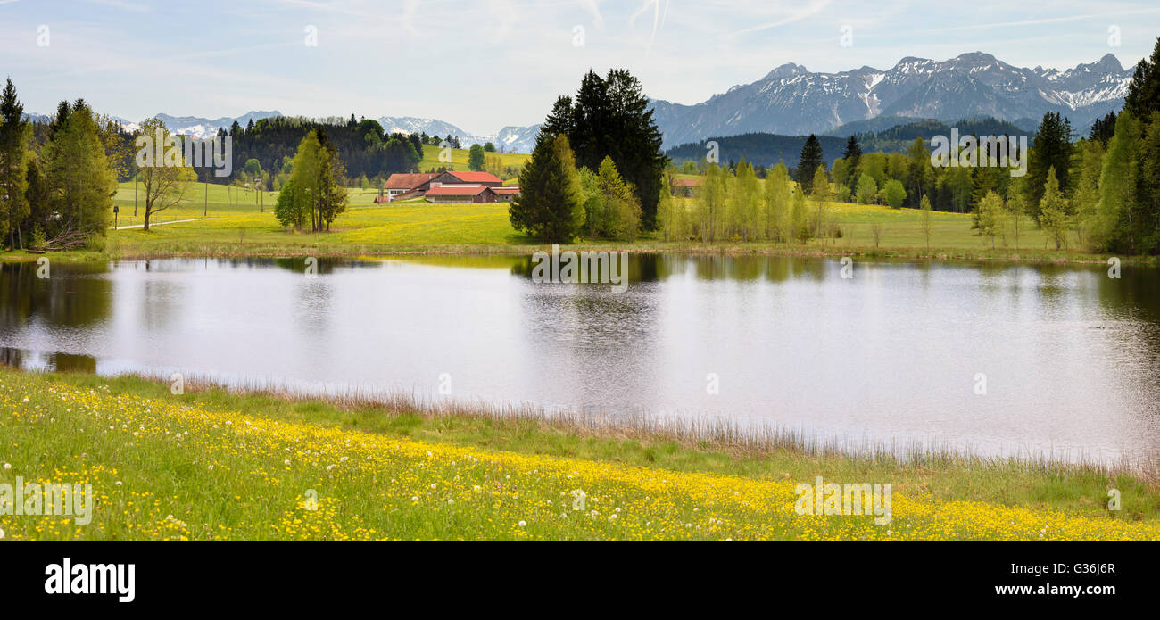 panorama landscape with alps mountains and lake in Bavaria, Germany ...