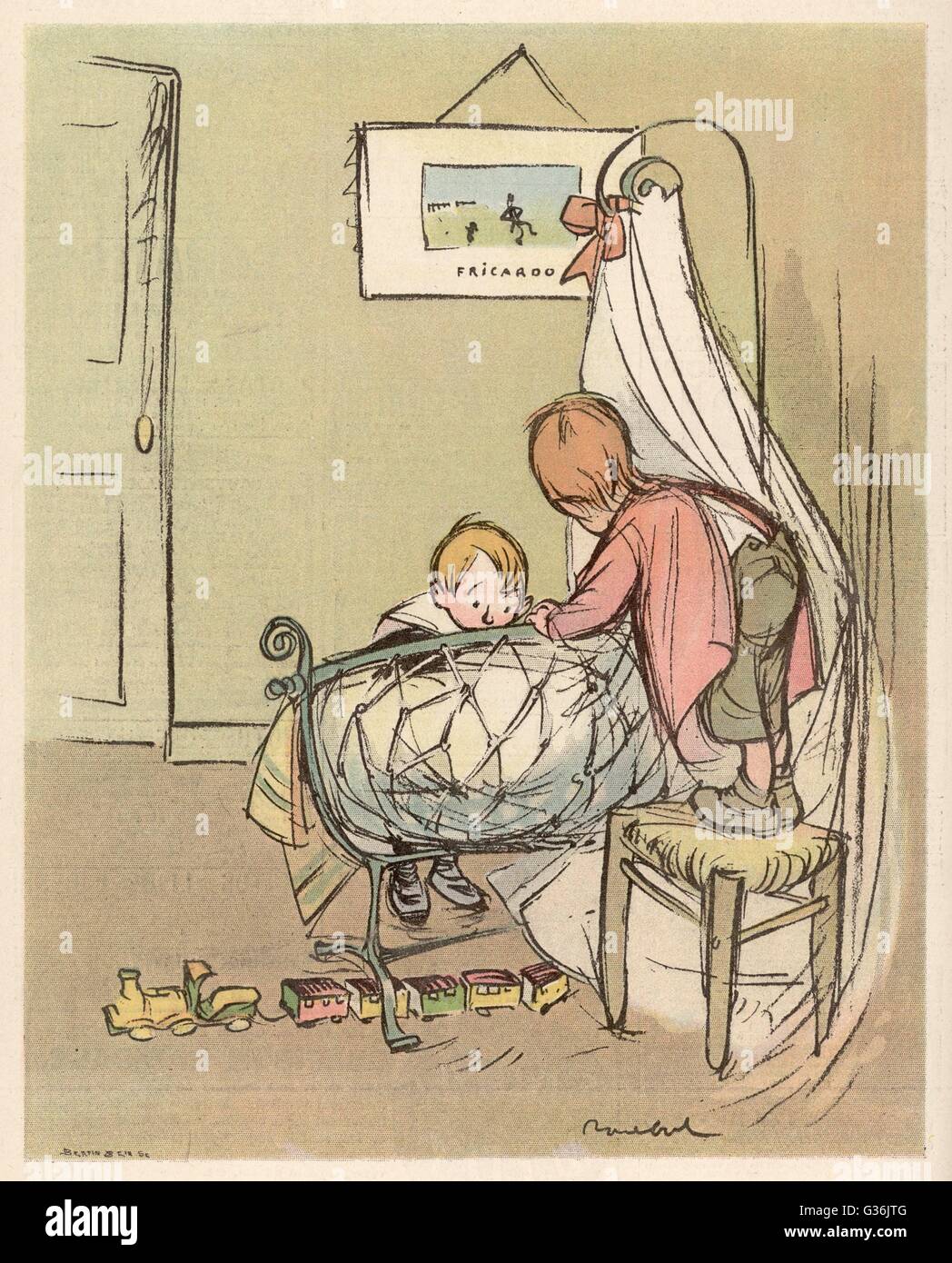 Two children admire new baby Stock Photo - Alamy