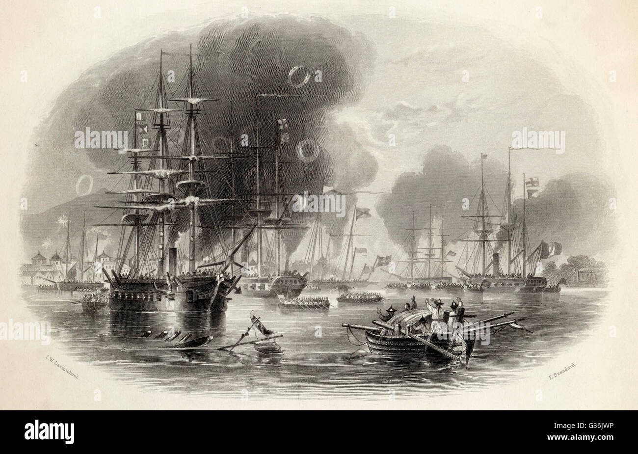 First Opium War - the British bombard Canton. Date: 1841 Stock Photo ...