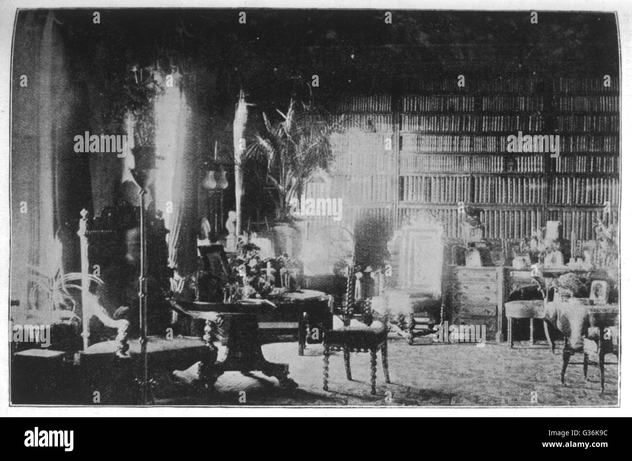 Sybell Corbet's photograph of the library at Combermere, taken between ...