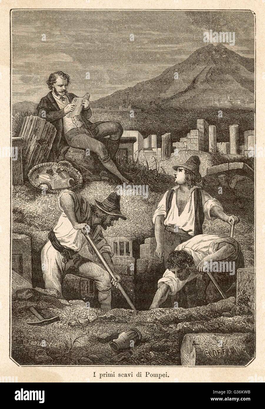 The first excavations at Pompeii : the seated figure is probably ...