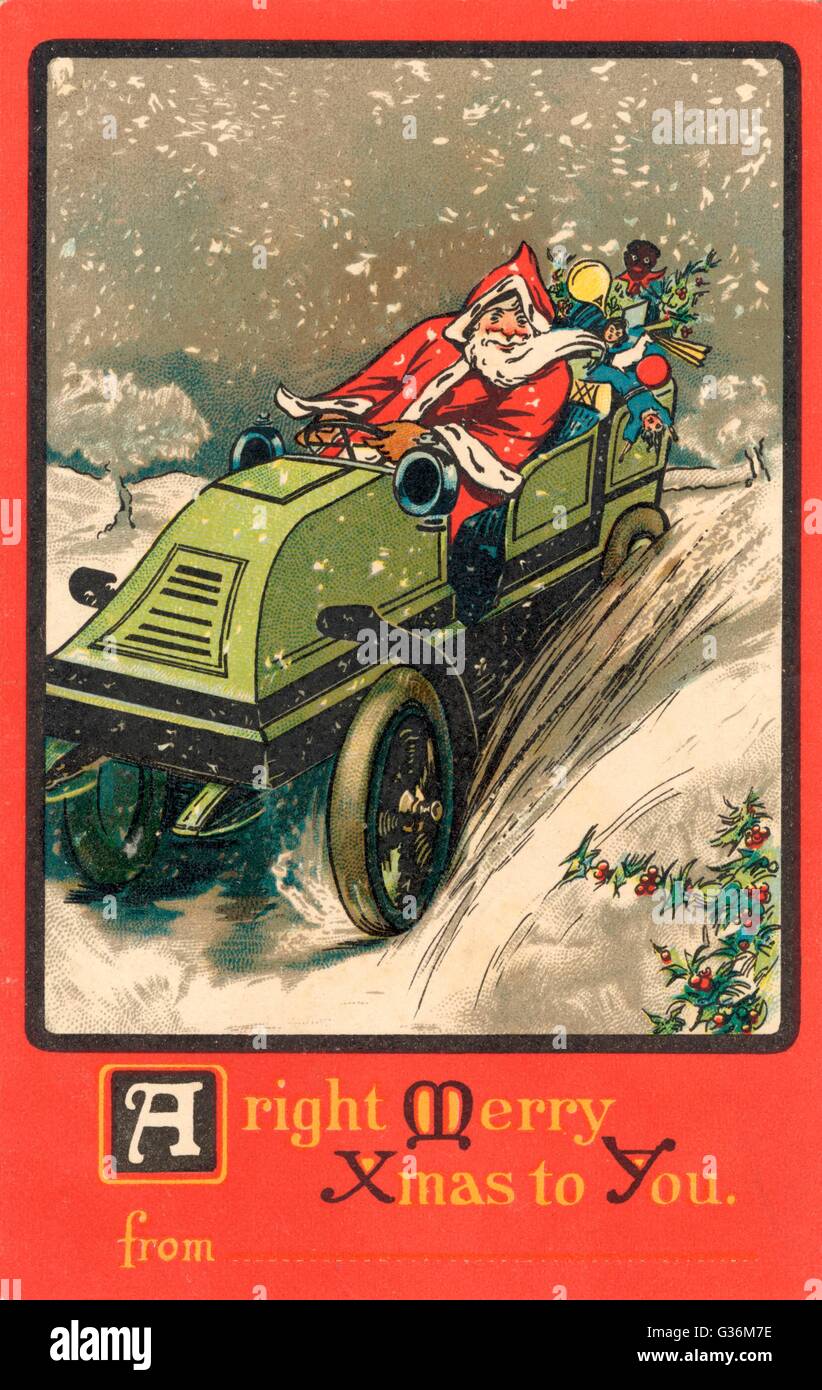Father Christmas delivering presents by car Stock Photo - Alamy