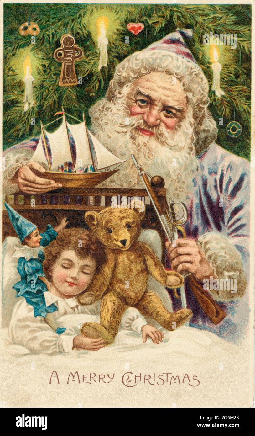 Father Christmas delivering Xmas presents Stock Photo - Alamy