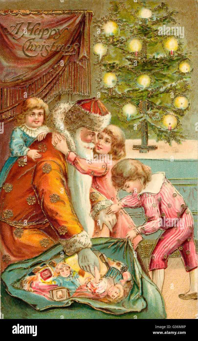 Father Christmas delivering Xmas presents Stock Photo - Alamy