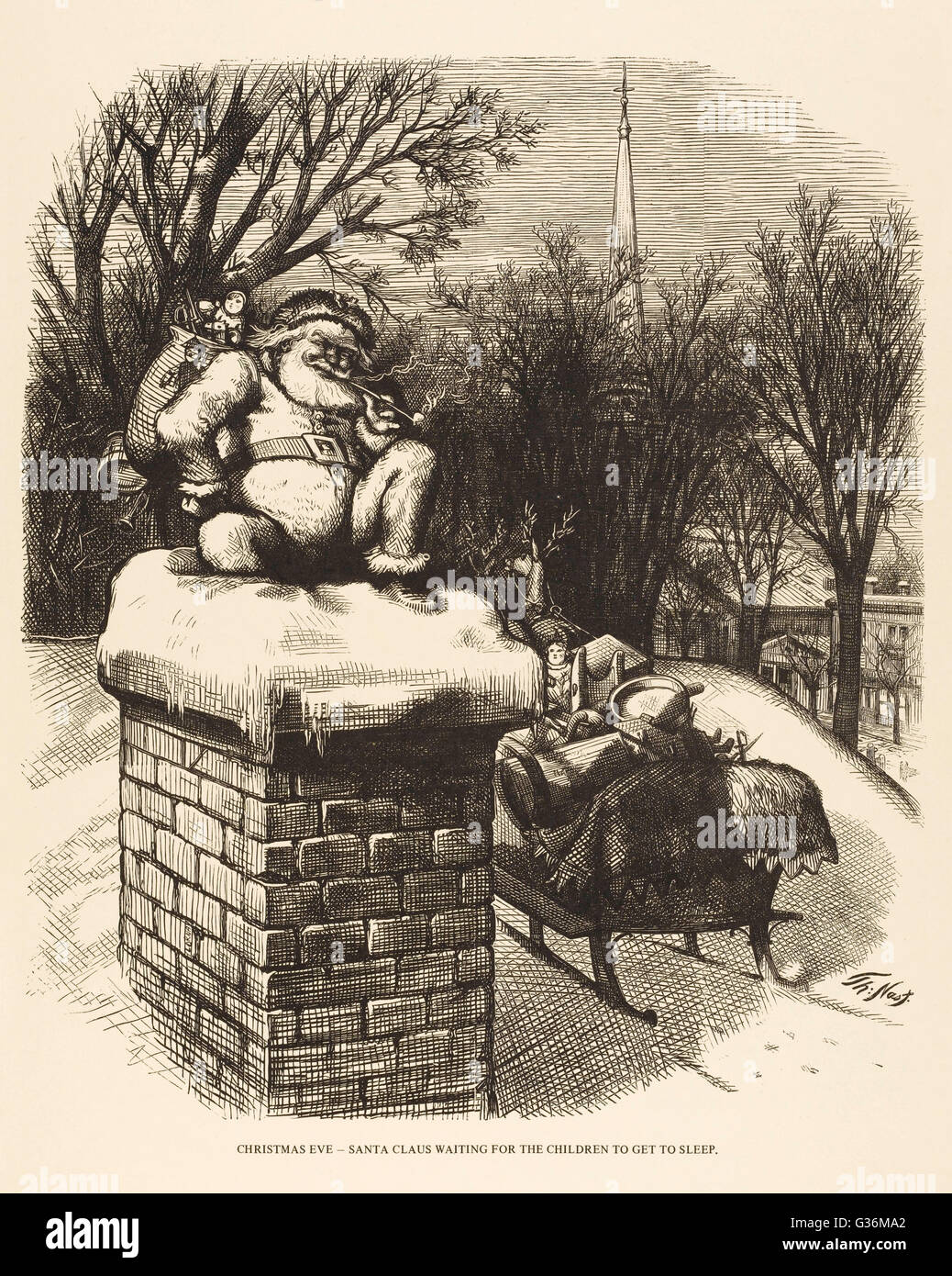 Father Christmas Going Down a Chimney Stock Photo - Alamy