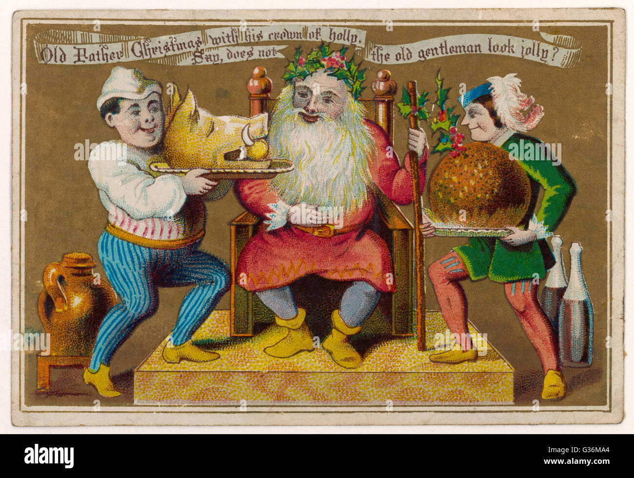 Father Christmas is brought a boar's head and Christmas pudding Date ...