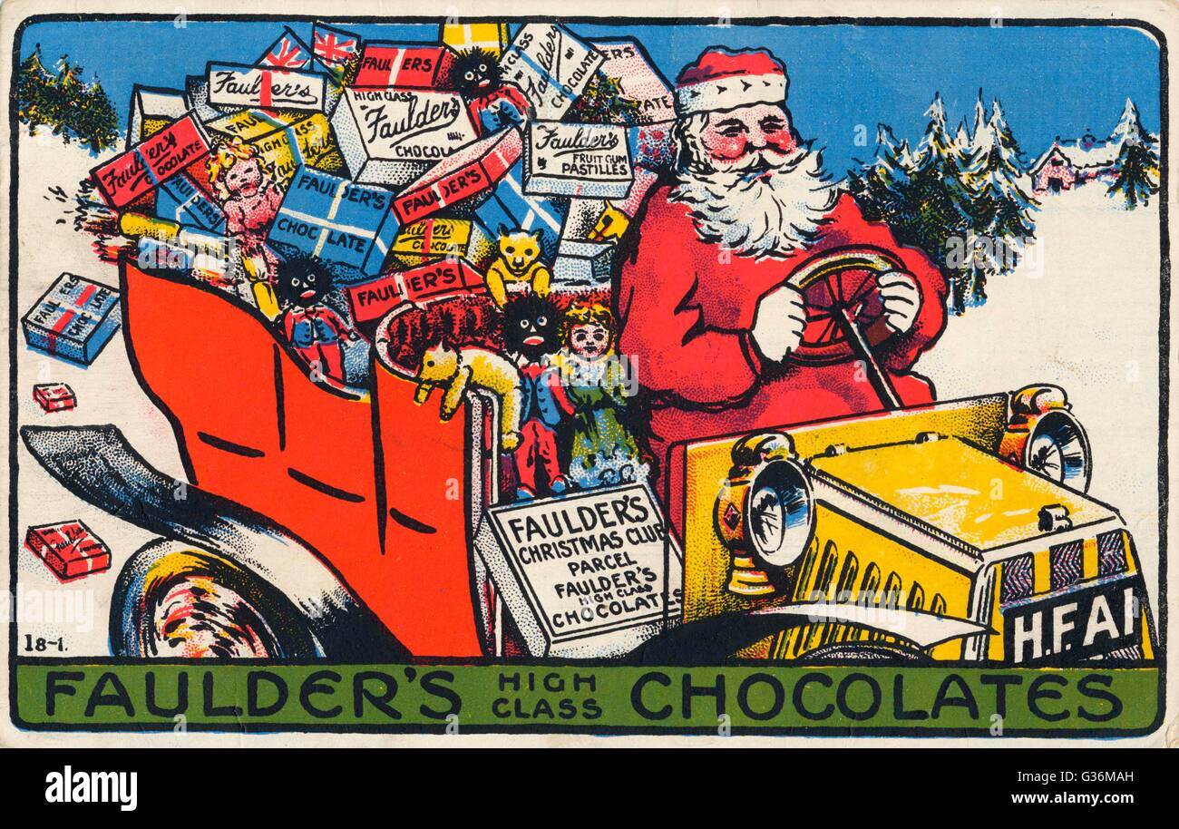 Father Christmas delivering Xmas chocolate Stock Photo - Alamy