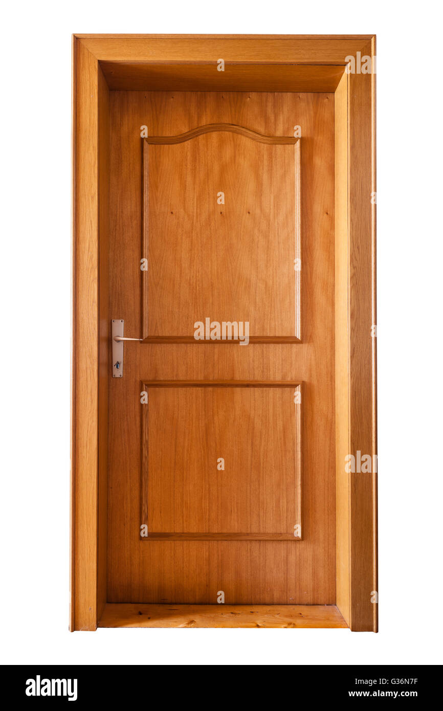 a simple wooden door isolated over a white background Stock Photo - Alamy