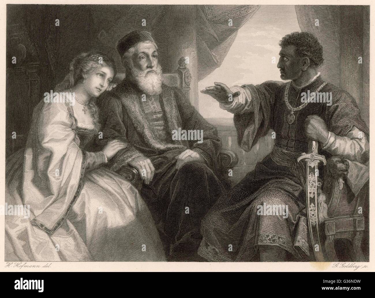 A scene from Shakespeare's tragedy, Othello, in which Othello impresses ...