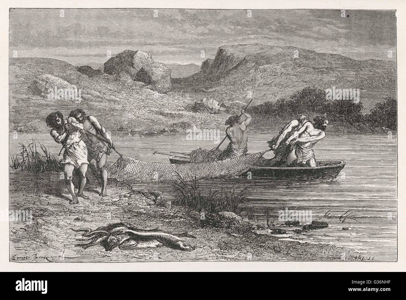 Fishing in the Neolithic era Stock Photo - Alamy