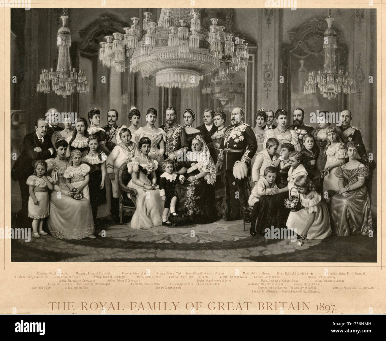 Queen Victoria (1819 - 1901) surrounded by some of her family to ...