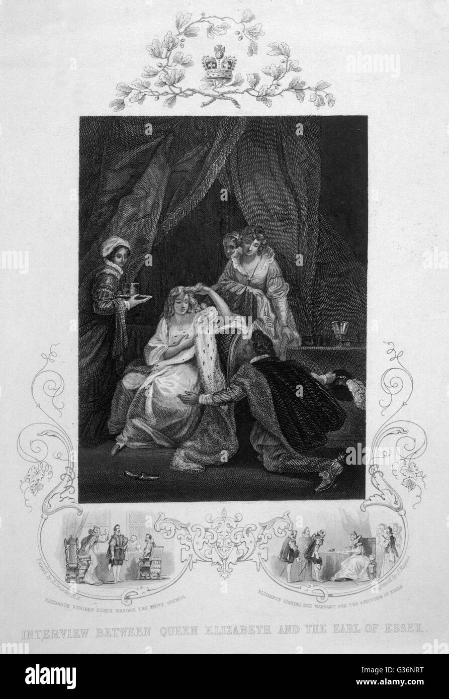 Interview between Queen Elizabeth I and the Earl of Essex Stock Photo ...