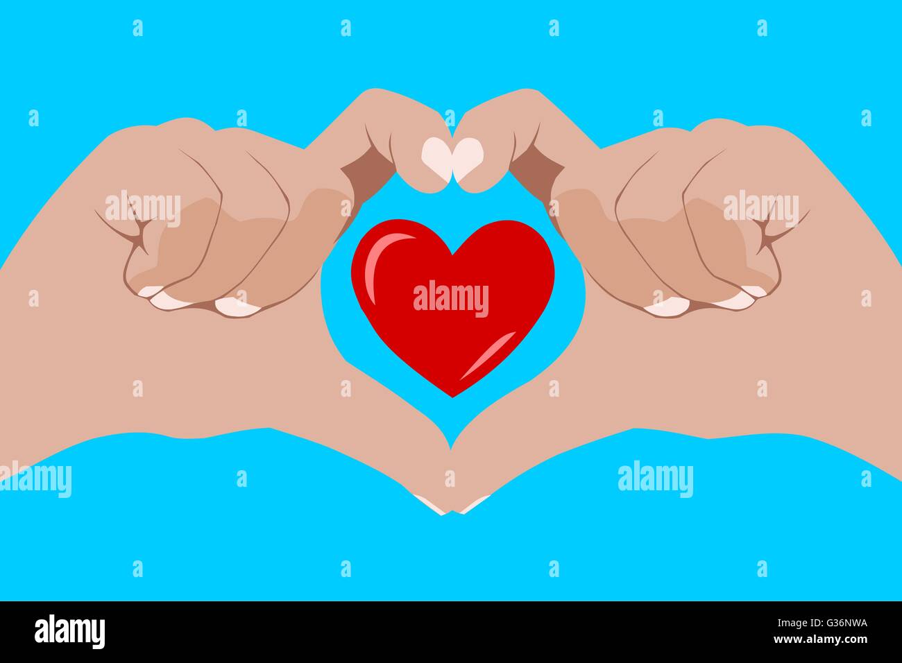 Illustration of love and union, hand forming a heart shape and framing ...