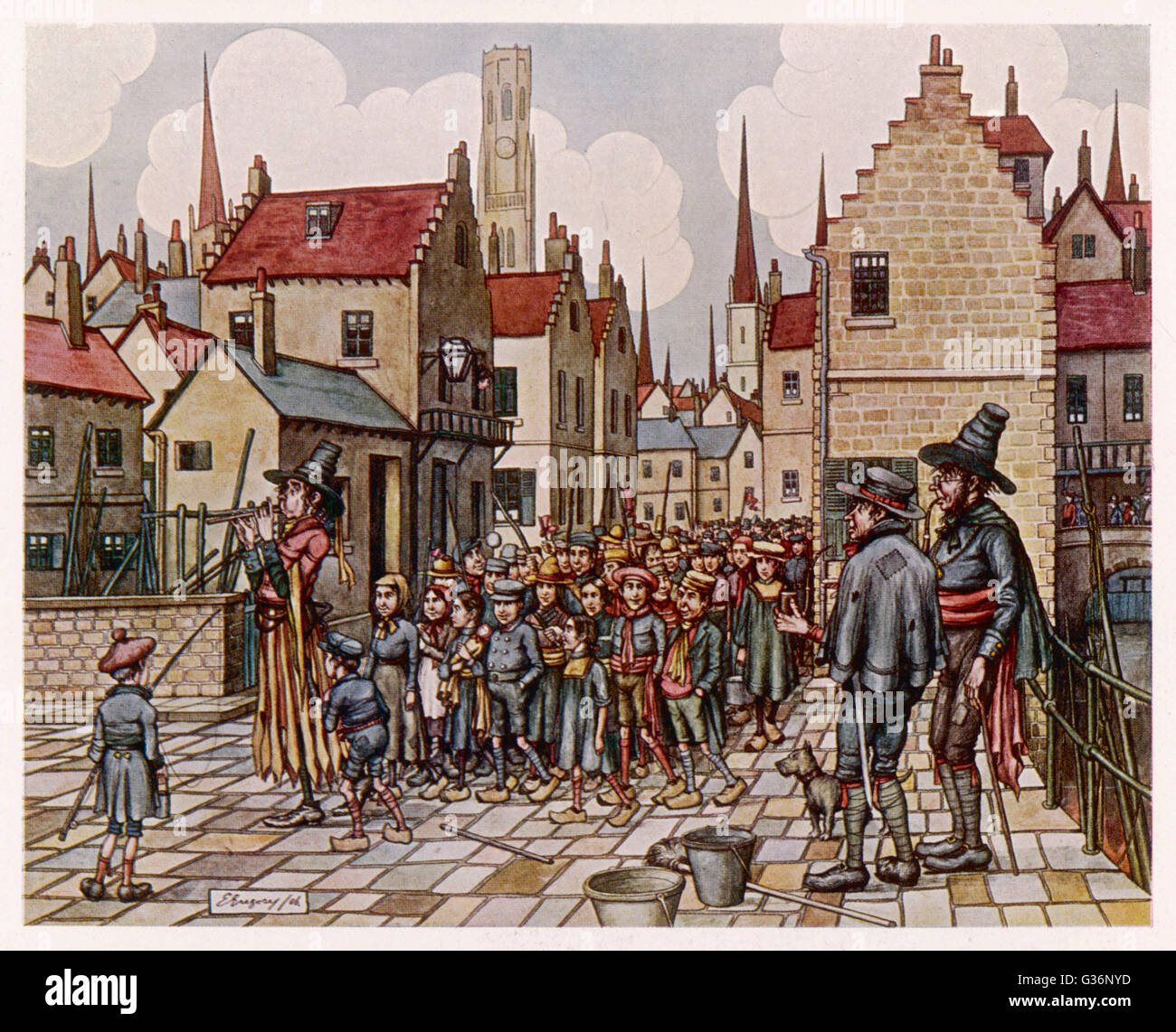 The Pied Piper of Hamelin -- the children follow him out of the town ...