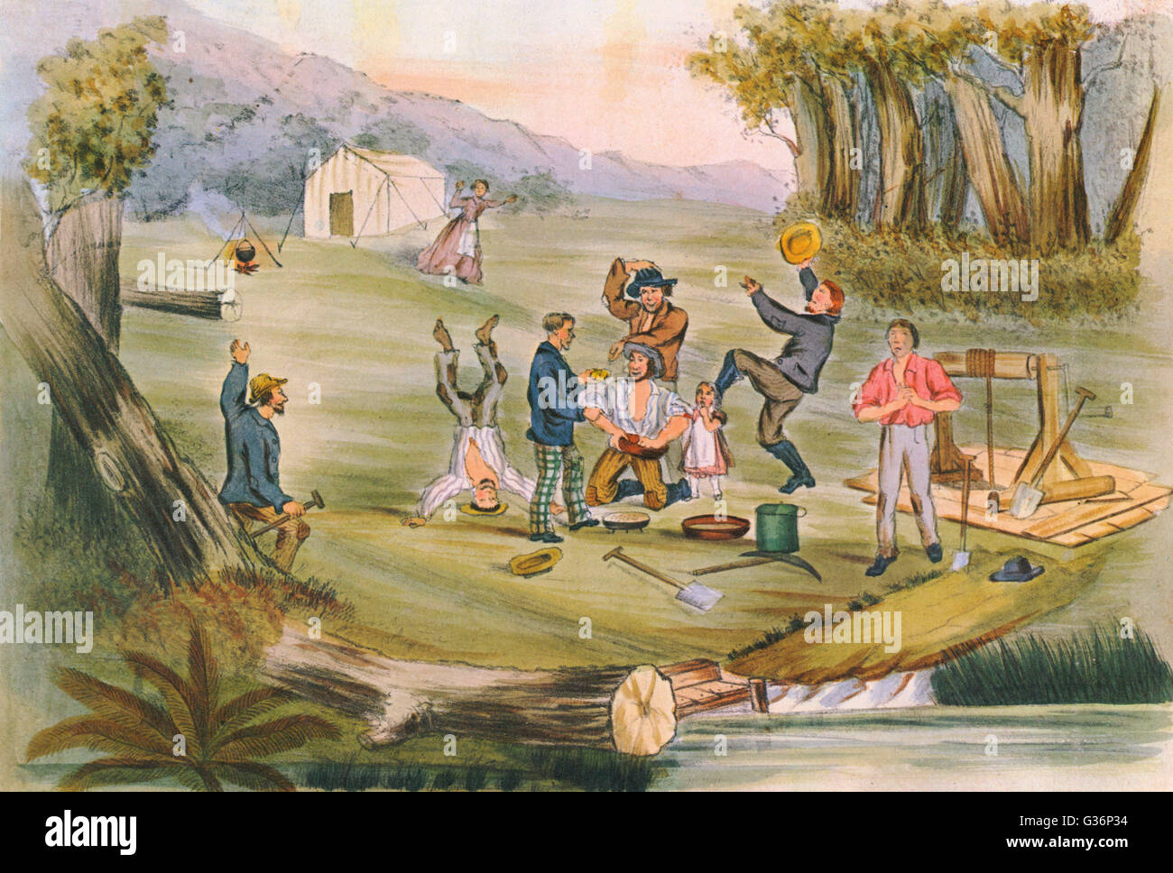 Prospectors in Australia rejoice at finding gold at last. Date: 1850s ...