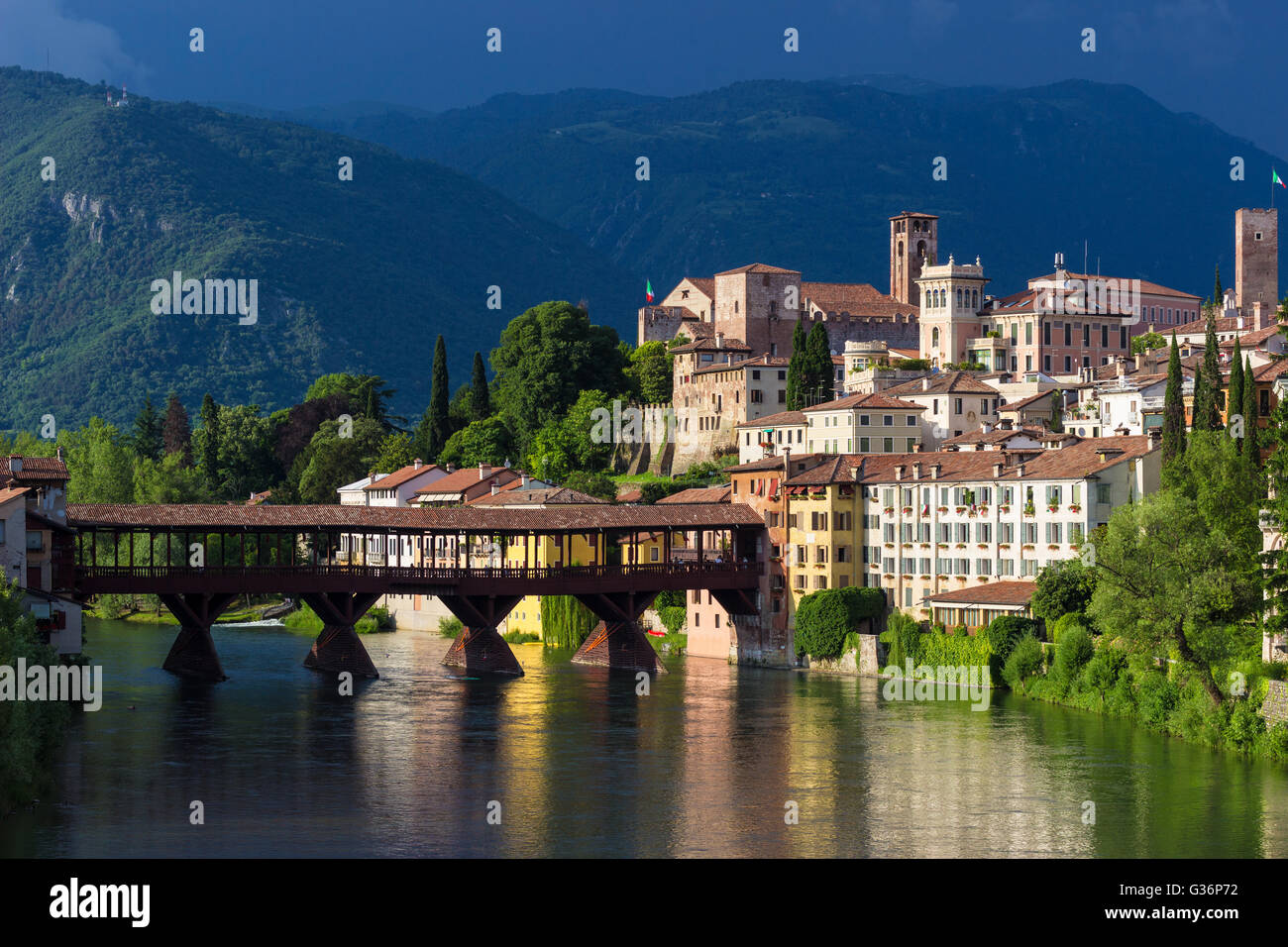 Panoramic view of the town of Bassano del Grappa and its famous wooden ...