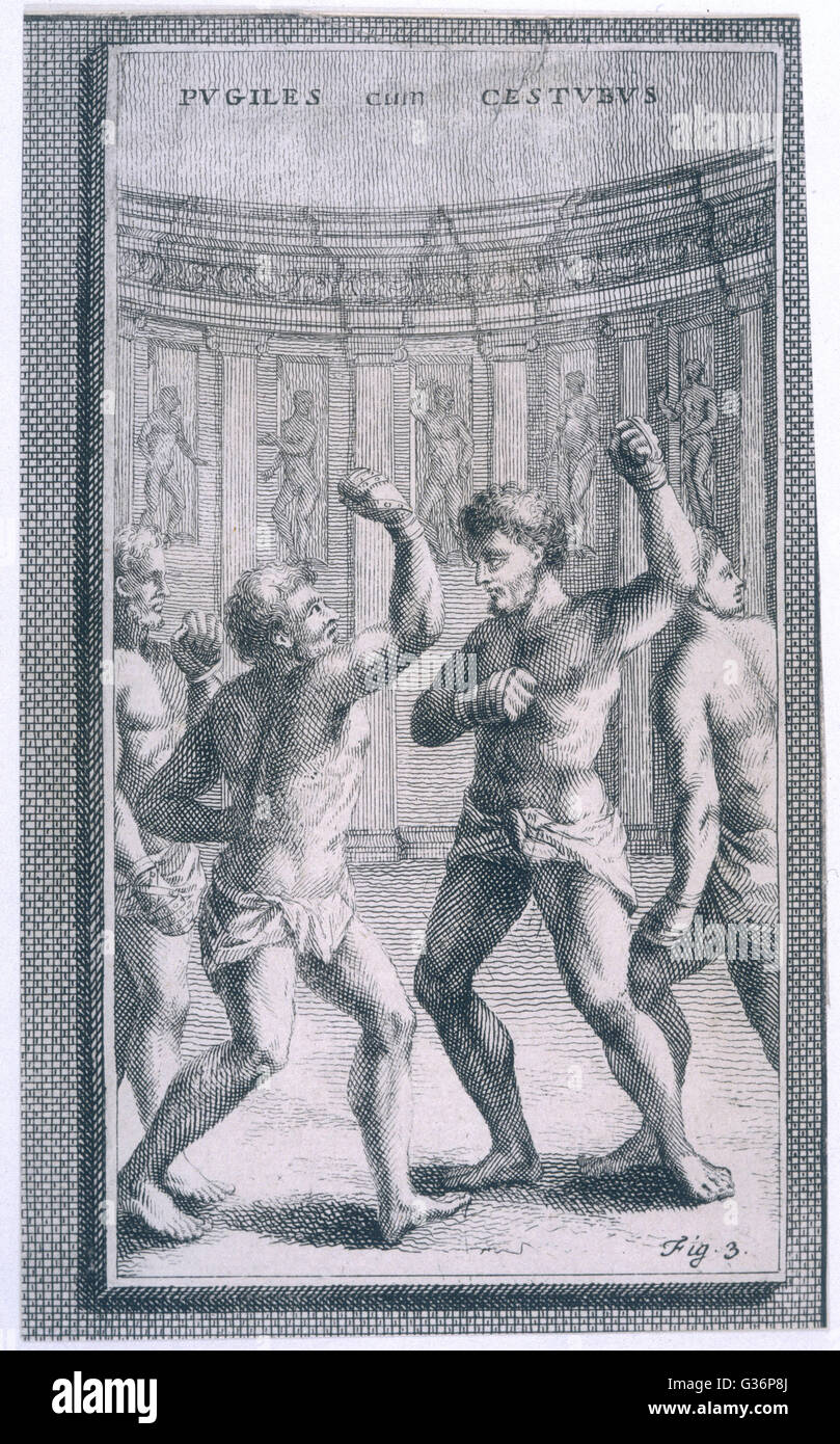 Ancient Roman athletes boxing in leather gloves Stock Photo - Alamy