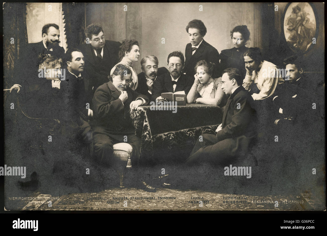 Anton Chekhov, Russian writer (1860-1904) at the centre of a group of ...