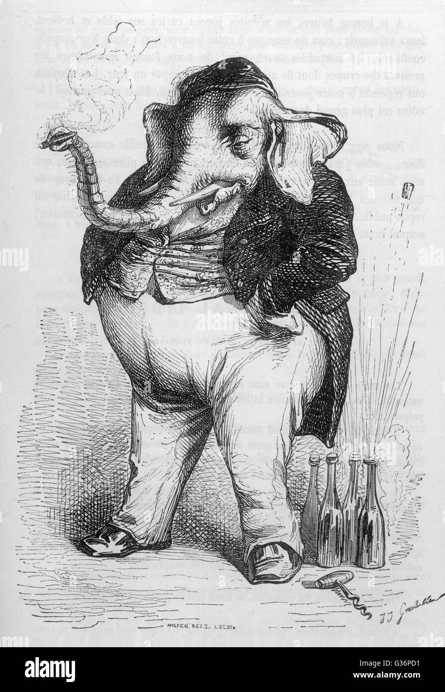 Humanised elephant in the role of a bon viveur Stock Photo - Alamy