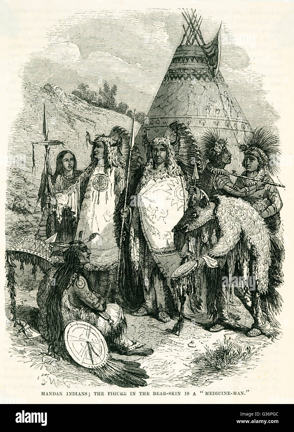 Native americans scene in mandan village High Resolution Stock ...