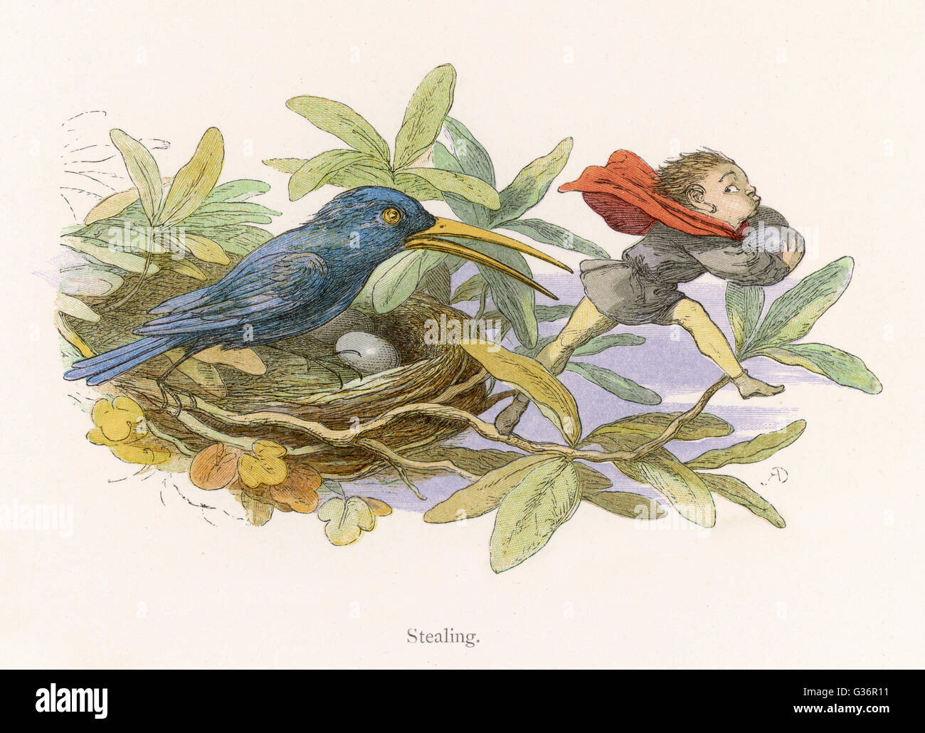 Elf stealing bird's egg Stock Photo - Alamy