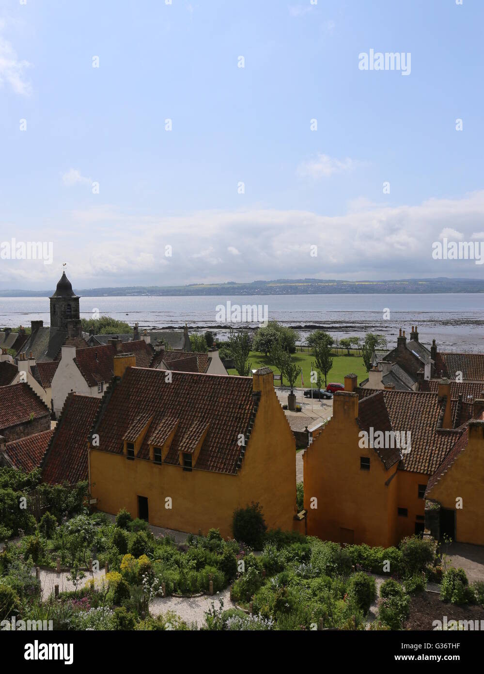 Elevated view of Culross Palace and gardens Fife Scotland May 2016 ...