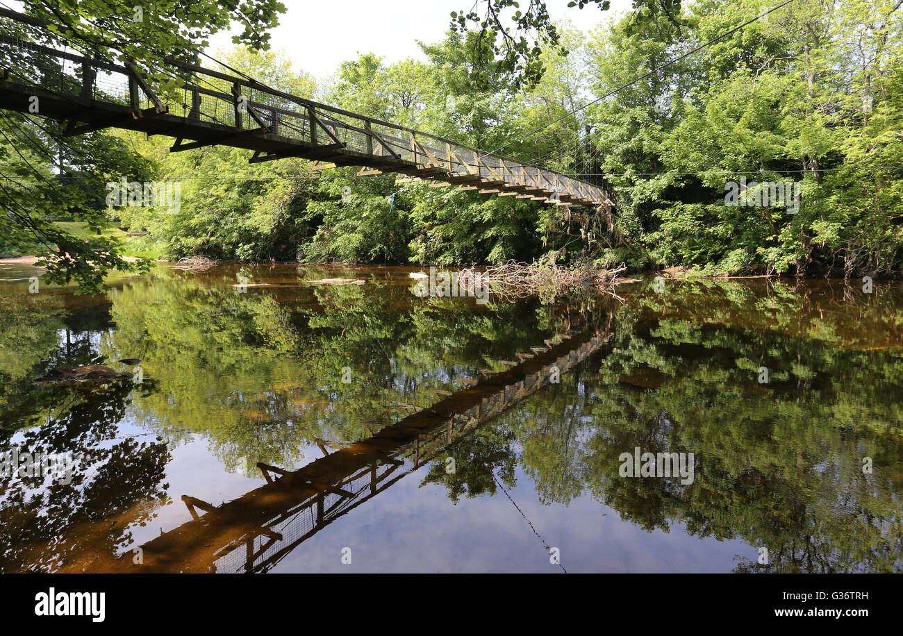 Suspension bridge over River North Esk near Edzell Angus Scotland June ...