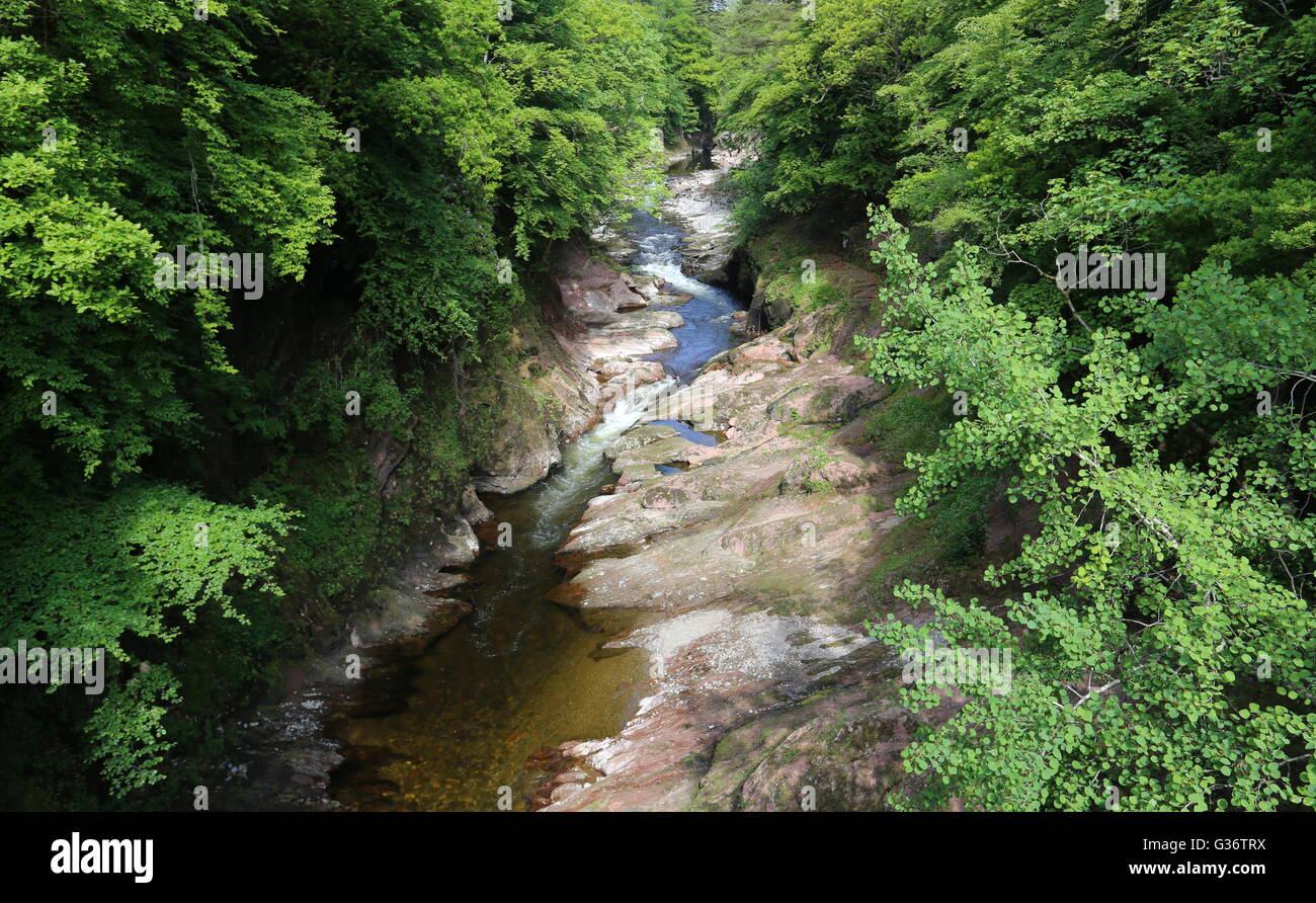 Elevated view of River North Esk near Edzell Angus Scotland June 2016 ...