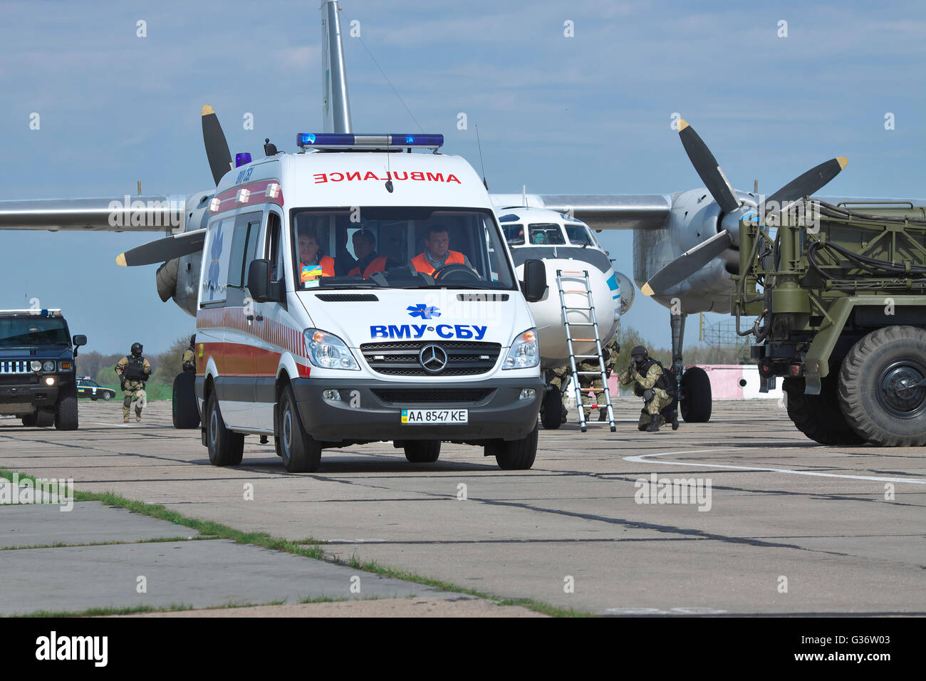 Kiev Region, Ukraine - April 24, 2012:Ambulance is evacuating the ...