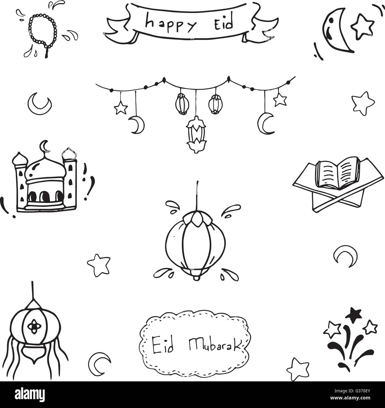 Doodle vector art happy eid Stock Vector Image & Art - Alamy