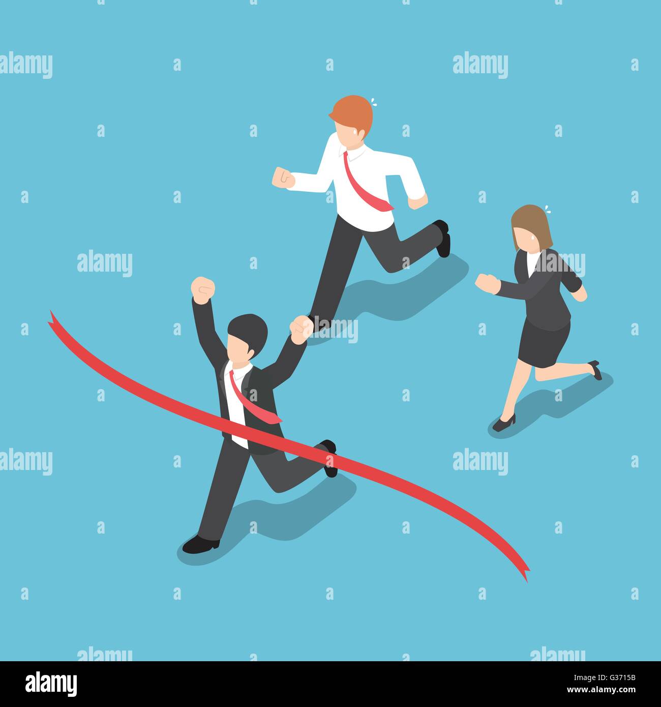 Isometric design businessman winning competition and crossing the ...