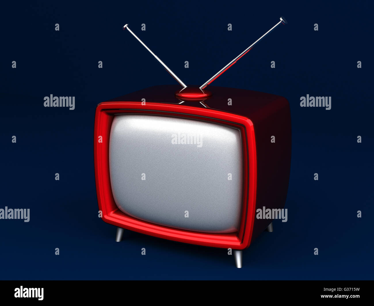 Illustration of old style red TV on dark background Stock Photo - Alamy