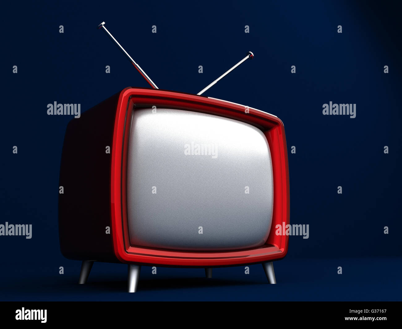 Illustration of old style red TV on dark background Stock Photo - Alamy