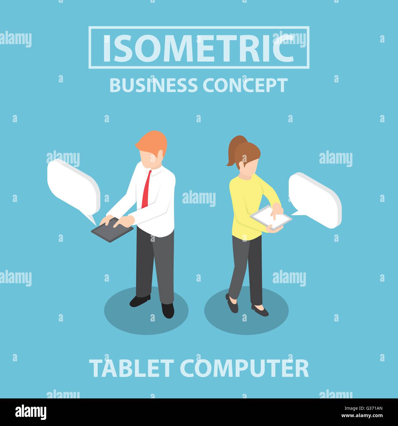 Business people using tablet computer, Flat 3d web isometric ...