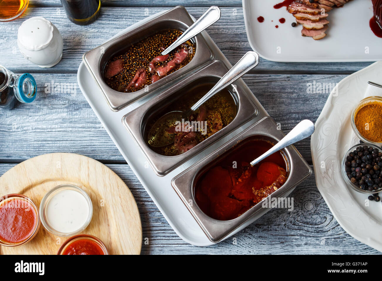 Liquid with pieces of meat Stock Photo - Alamy