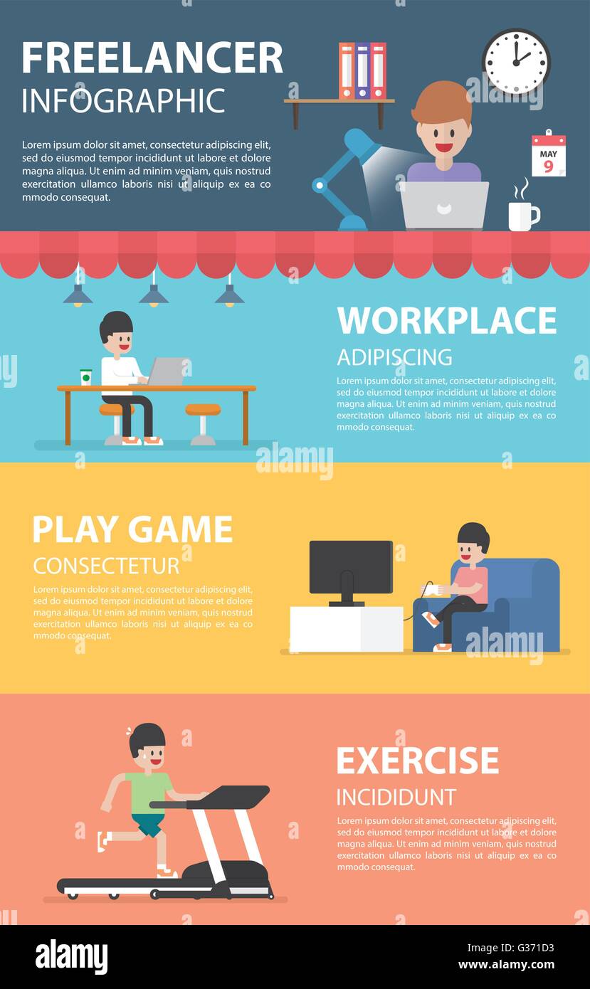 Freelance infographic design elements, Freelancer activity, VECTOR ...