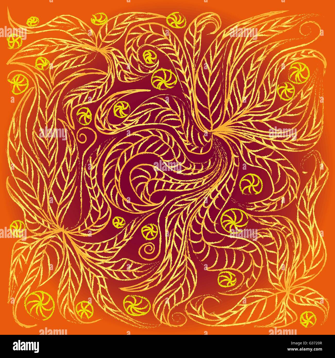 Cute floral colorful background in hand draw childish style. Abstract ...