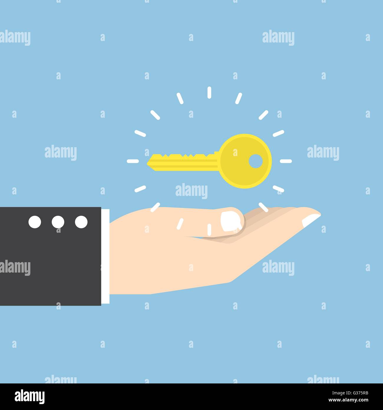 Businessman with golden key over his hand, key to success concept ...