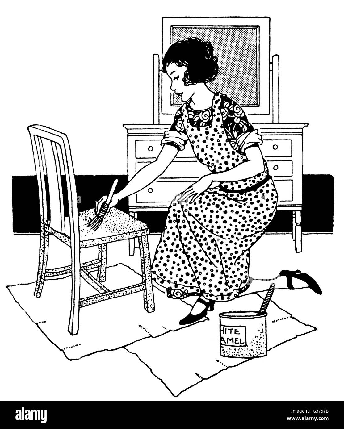 SHE PAINTS A CHAIR Stock Photo - Alamy