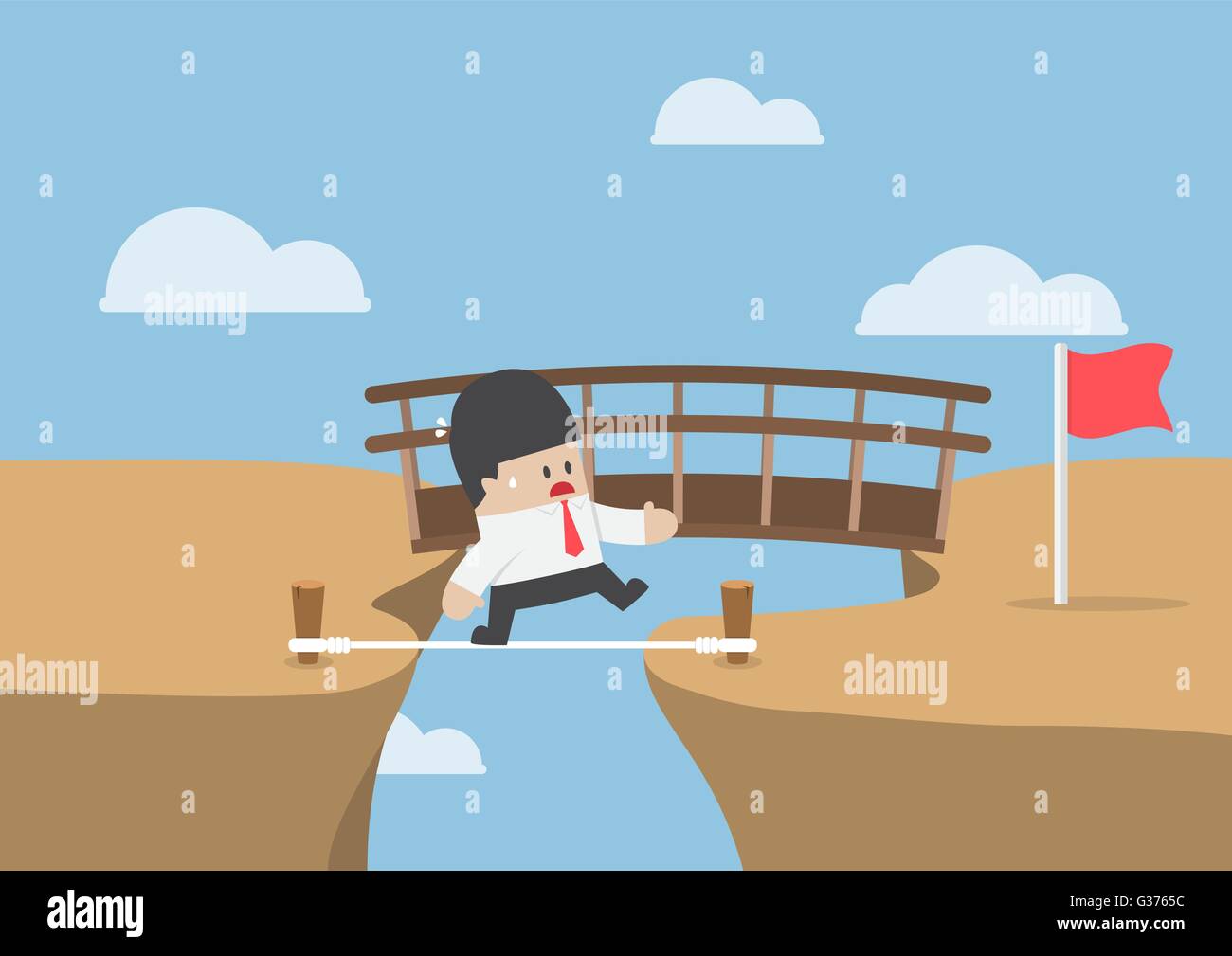 Businessman choose the shortest and dangerous way to target, high risk ...