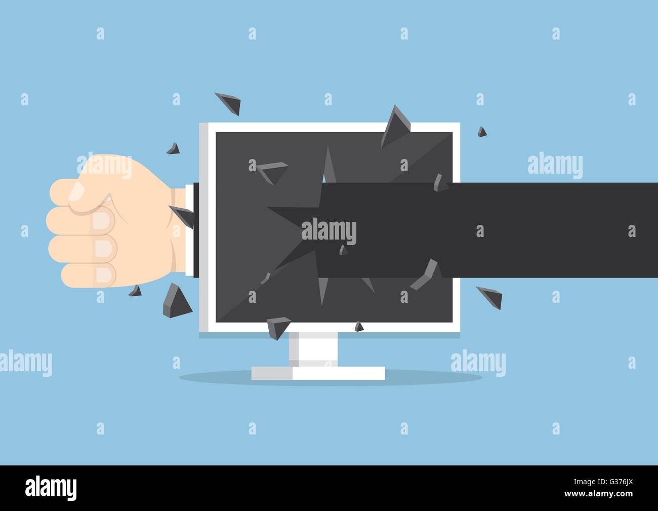 Businessman hand throw a punch through monitor screen, VECTOR, EPS10 ...