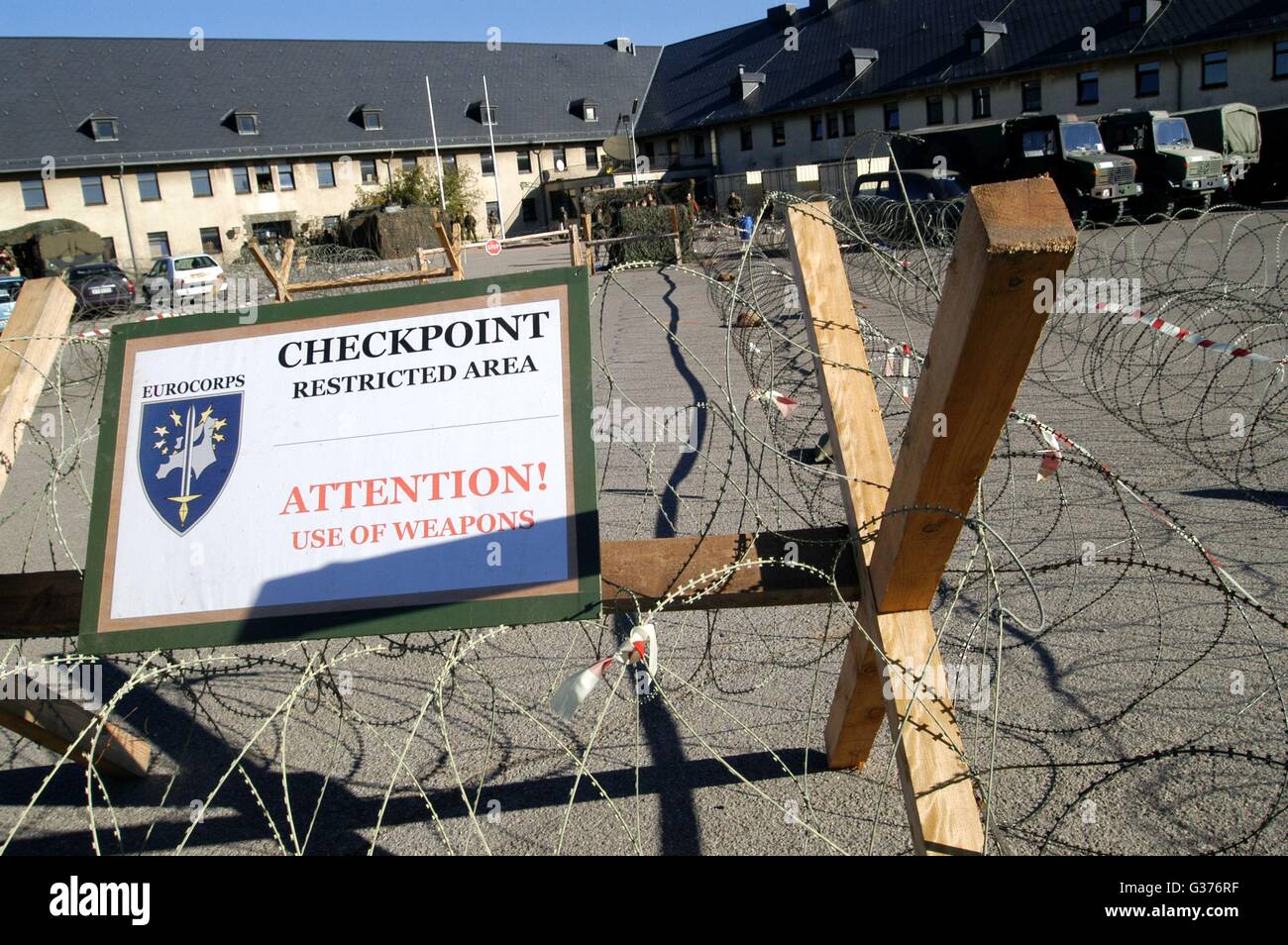 Eurocorps, European multinational army corps, checkpoint to the entry ...