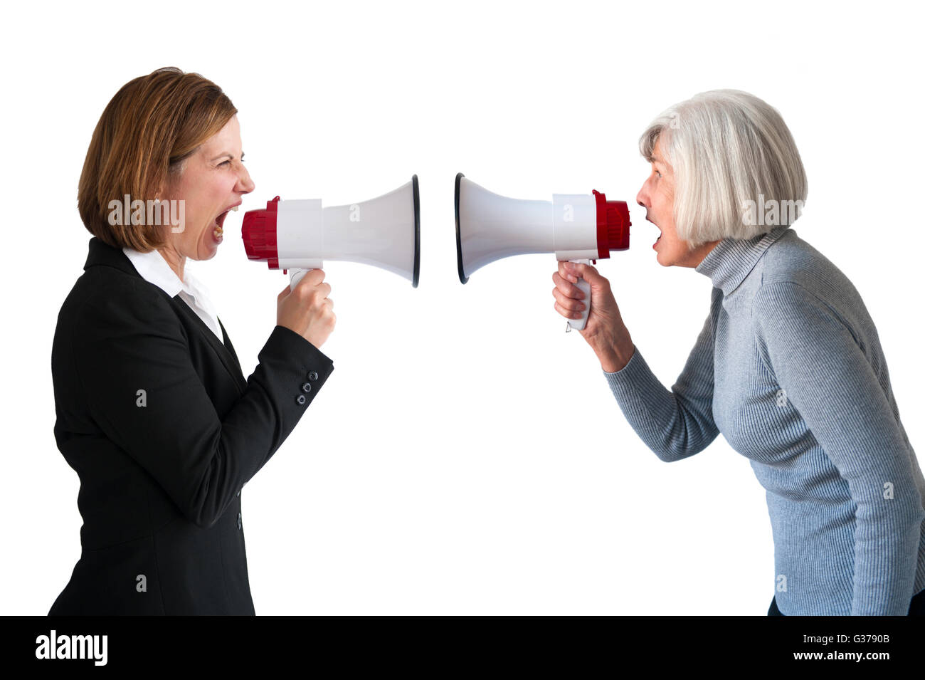 women arguing isolated on white Stock Photo - Alamy