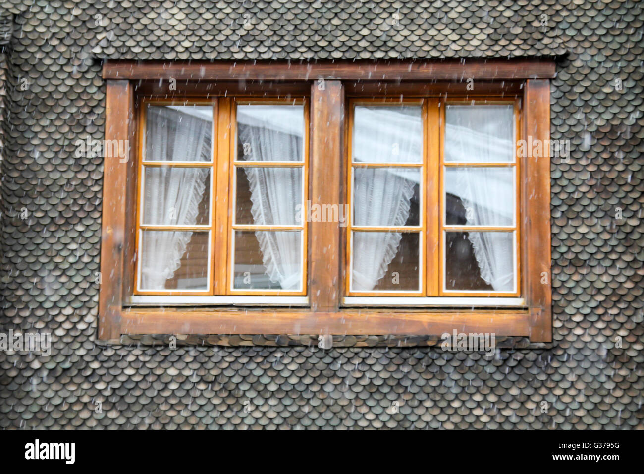 Wooden window in wooden house from Austria Stock Photo - Alamy