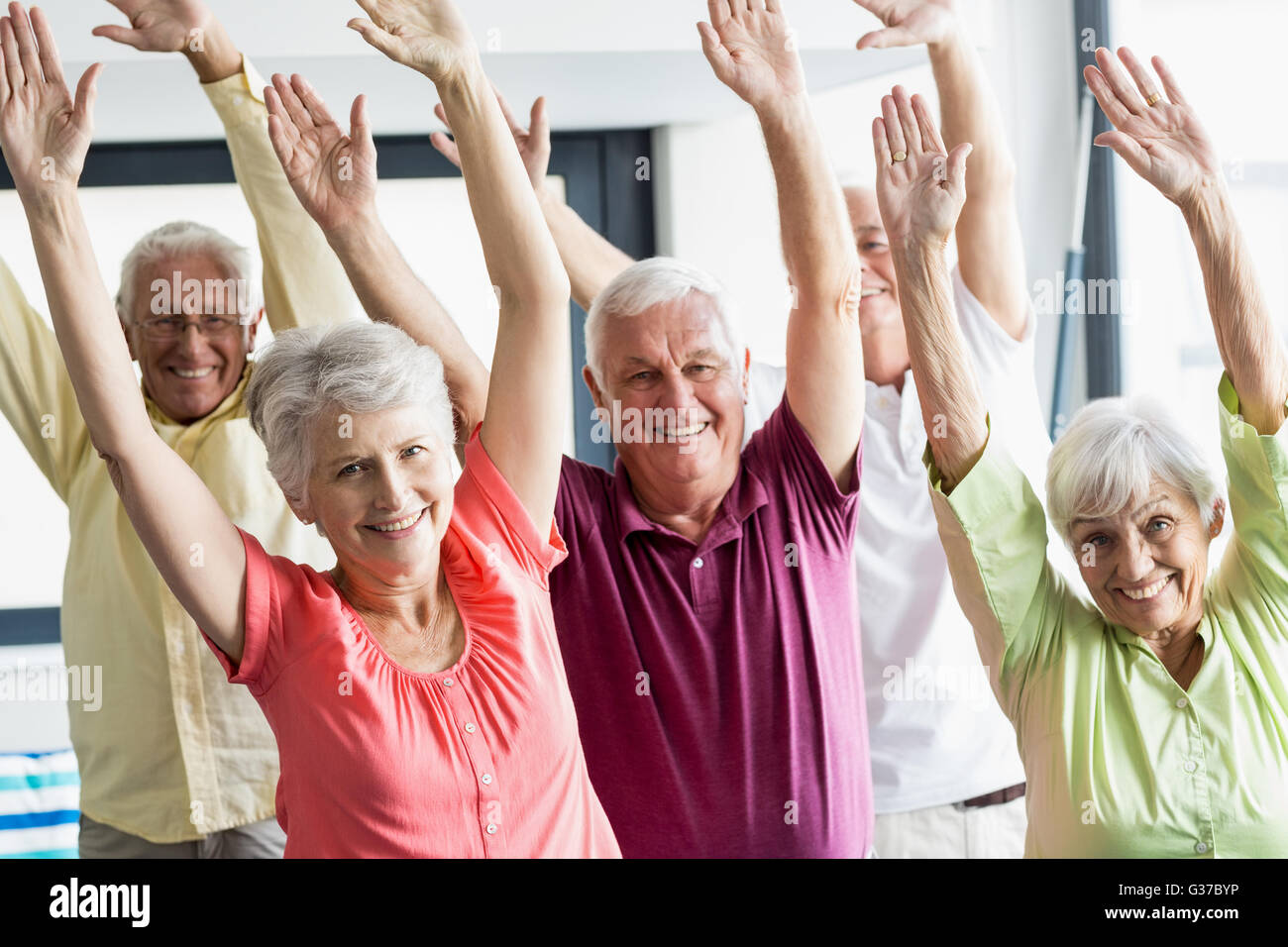 Seniors doing exercises Stock Photo - Alamy