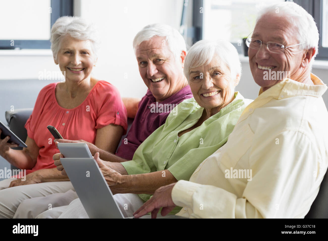 Elderly woman tablets home hi-res stock photography and images - Alamy